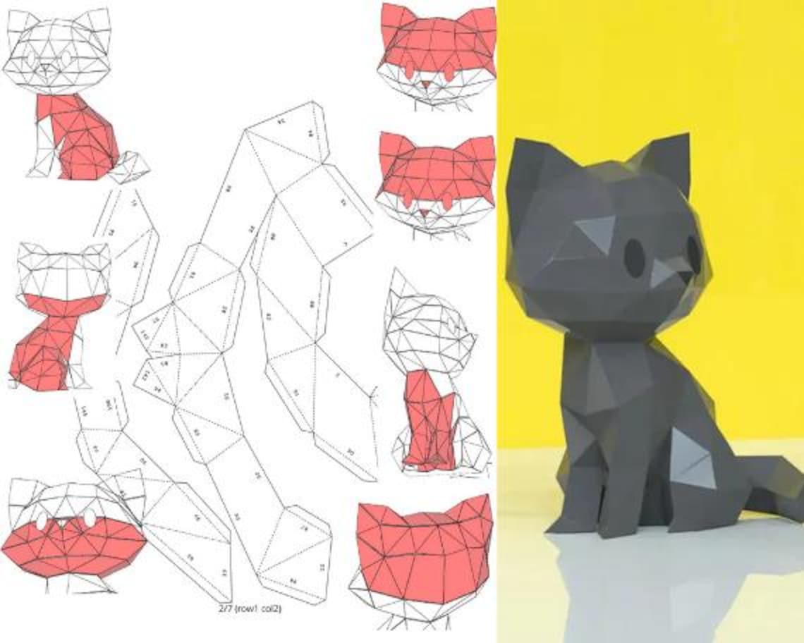 Kitten Papercraft Template, PDF, 3D Paper Model Cat, Home Decor, DIY ...