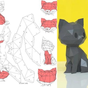 Kitten Papercraft Template, PDF, 3D Paper Model Cat, Home Decor, DIY ...
