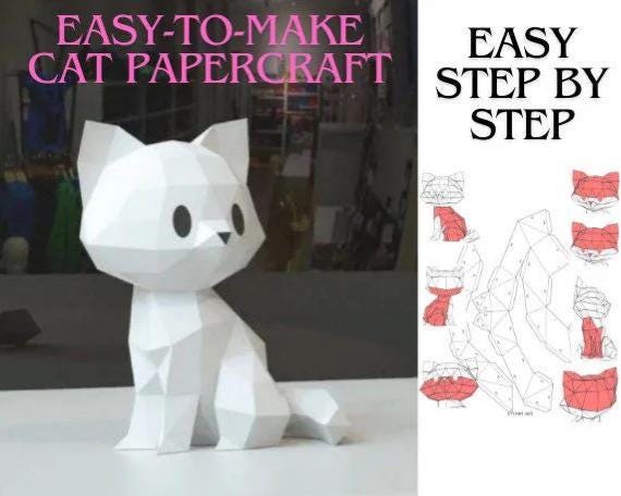 Kitten Papercraft Template, PDF, 3D Paper Model Cat, Home Decor, DIY ...