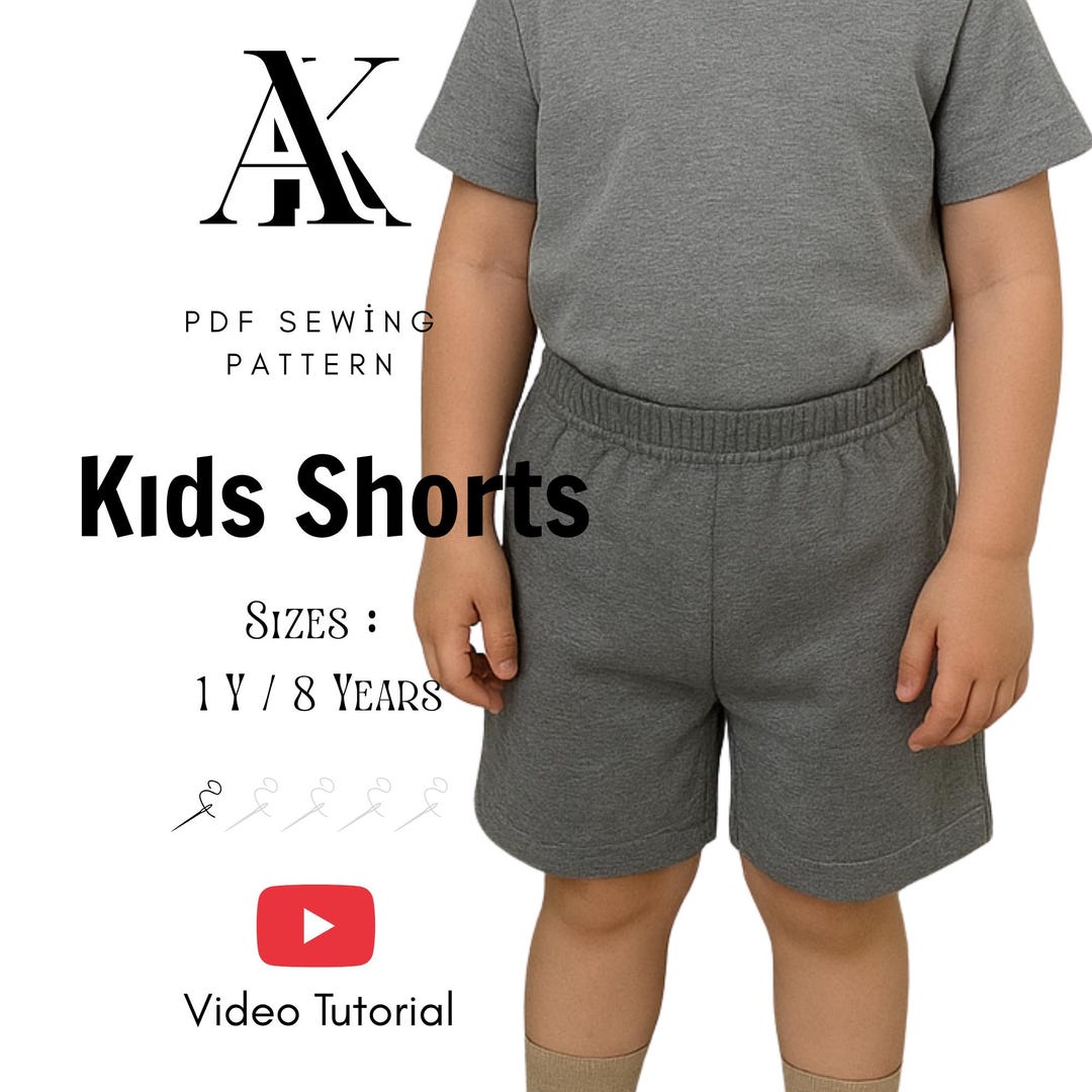 Kids Shorts Sewing Pattern PDF Ages 1–8 Easy Elastic Waist A4/A0 ...