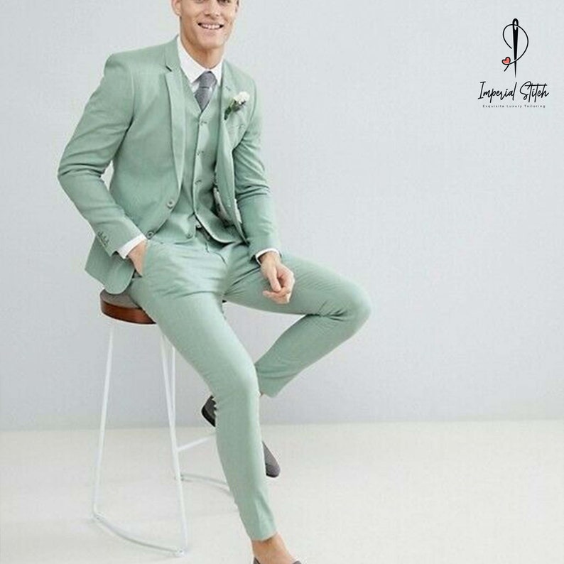 Three Piece Suit Sage Green Suit, Wedding Suit, Groomsmen Suit, Fitted Suit ,slim Fit Suit ...