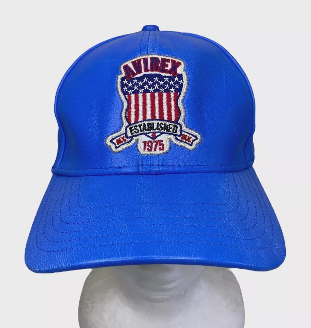 Avirex Icon Leather Strapback Hat: Baby Blue Embroidered Cap - Etsy