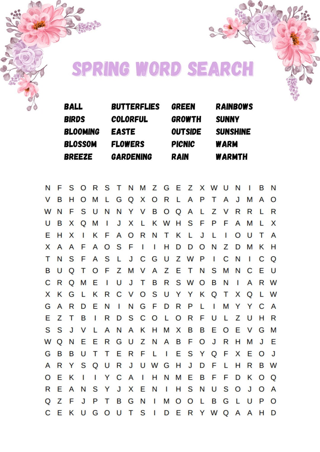 Spring Word Search, Instant Download! - Etsy