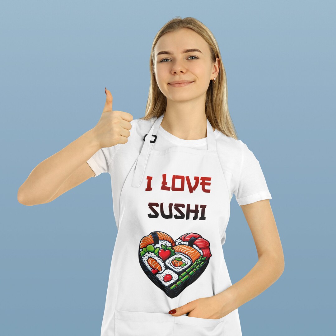 I Love Sushi Apron, Sushi Apron, Japanese Apron, Cute Sushi Apron ...