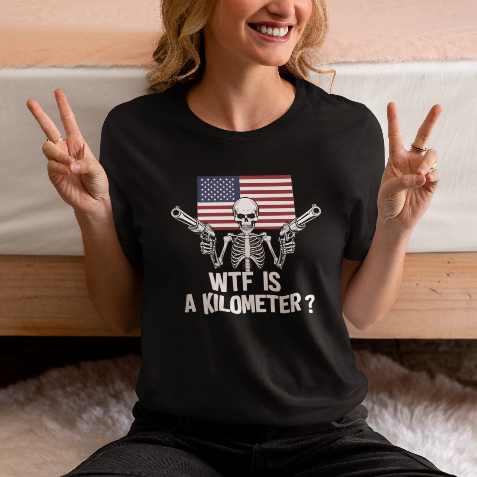 WTF is A Kilometer Shirt, Funny American Skeleton Tee, Patriotic Gift ...