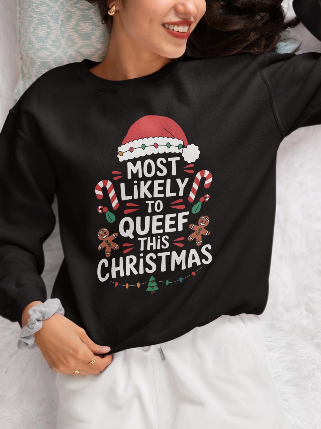 Funny Inappropriate Christmas Sweatshirt, Most Likely to Queef This ...