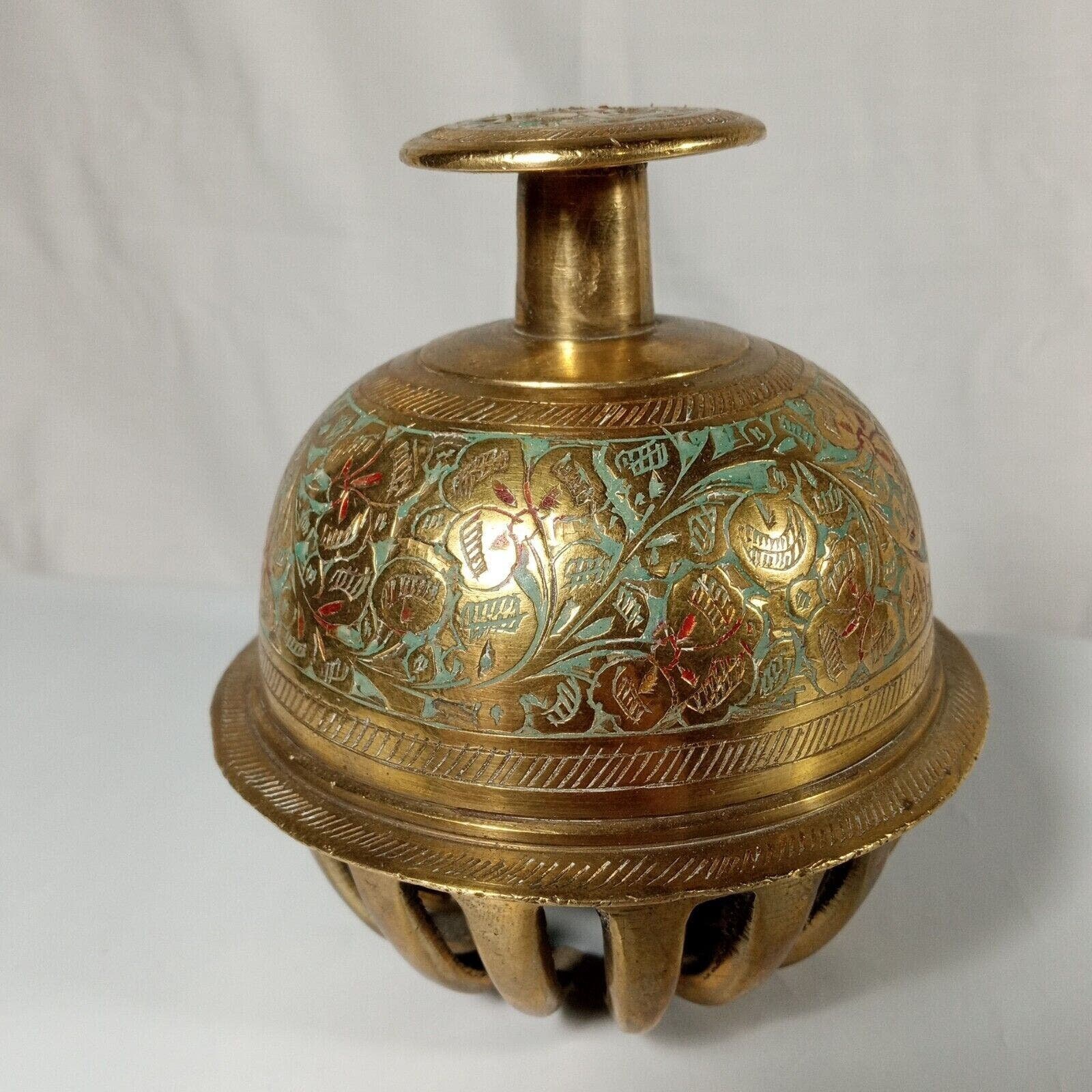 Elephant Claw Bell Antique Vintage Ornate Brass Engraved Leaf Pattern ...