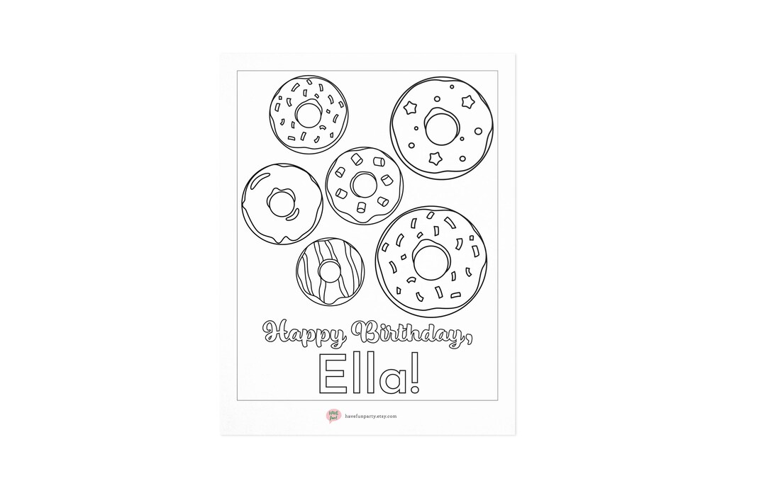 Personalized Donut Coloring Page: Birthday Party Activity (PDF Download ...