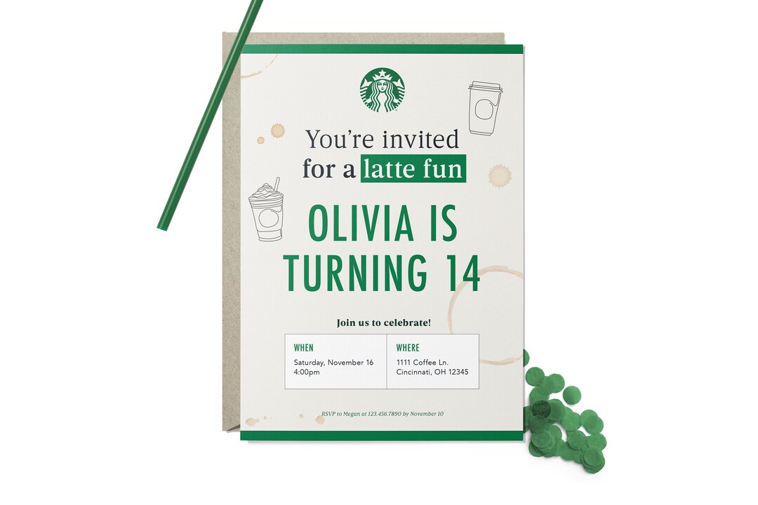 Personalized Starbucks Inspired Birthday Invitation - Coffee Lover ...