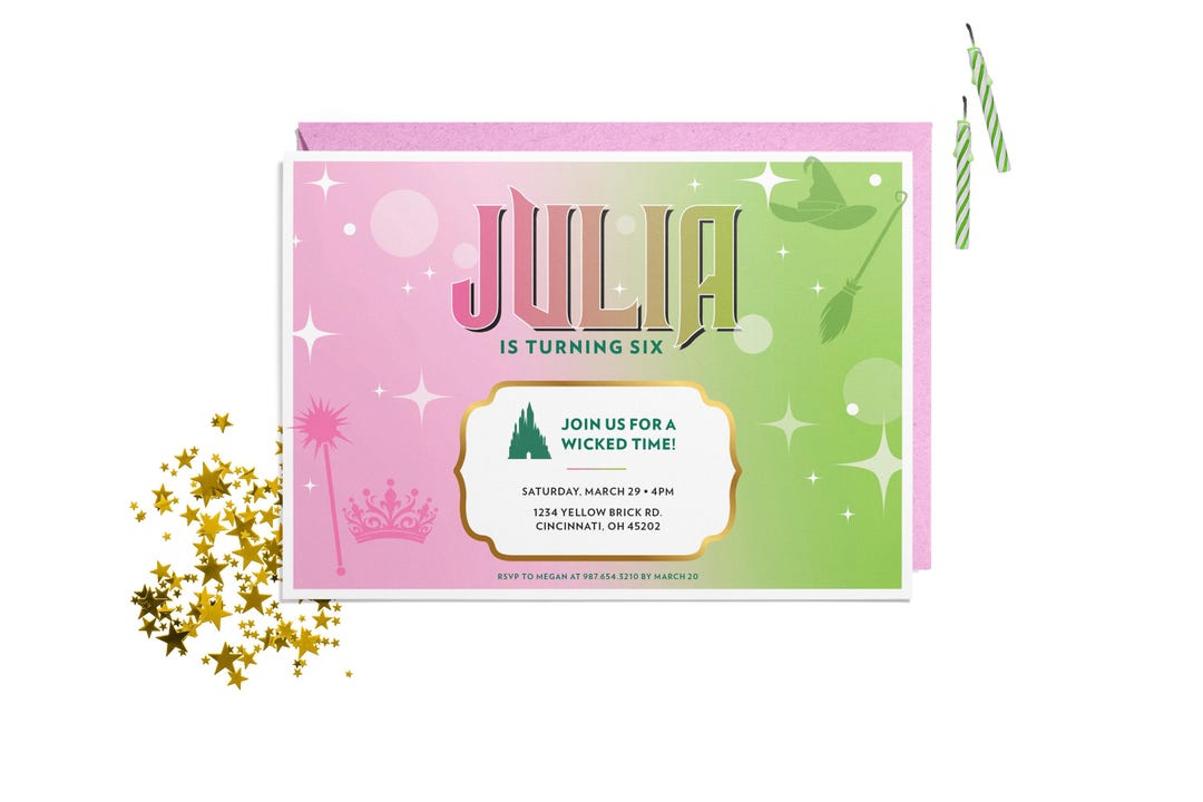 Wicked Party Invitation Glinda Elphaba Wizard of Oz Birthday Invite - Etsy