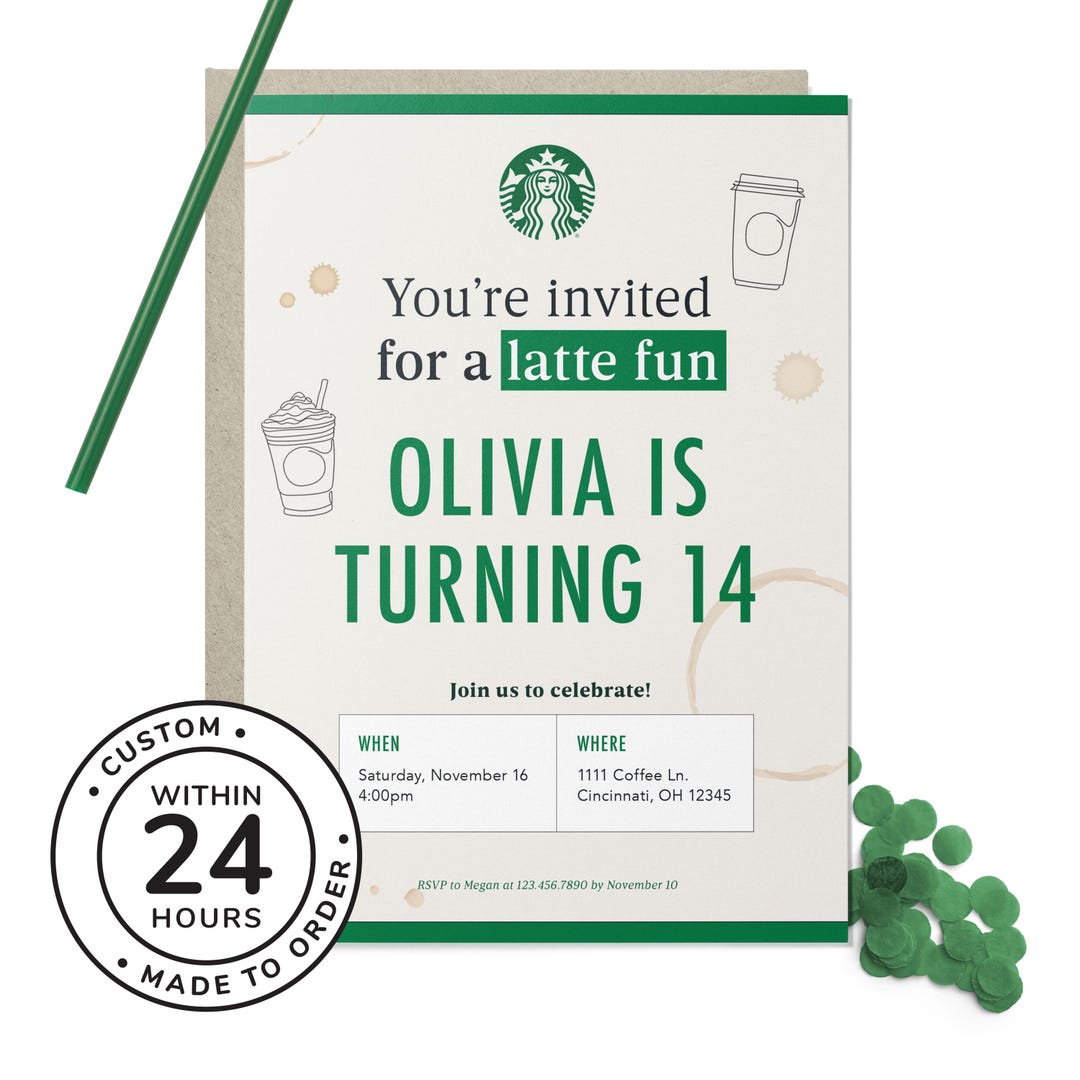 Starbucks Inspired Birthday Invitation - Coffee Lover Celebration ...