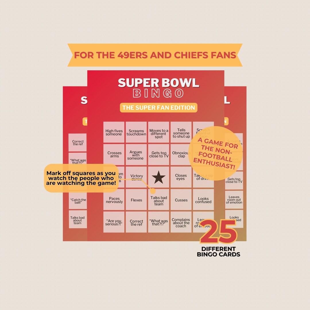 Chiefs Vs 49ers Bingo Cards for SUPER BOWL 2024 for the Non-football ...
