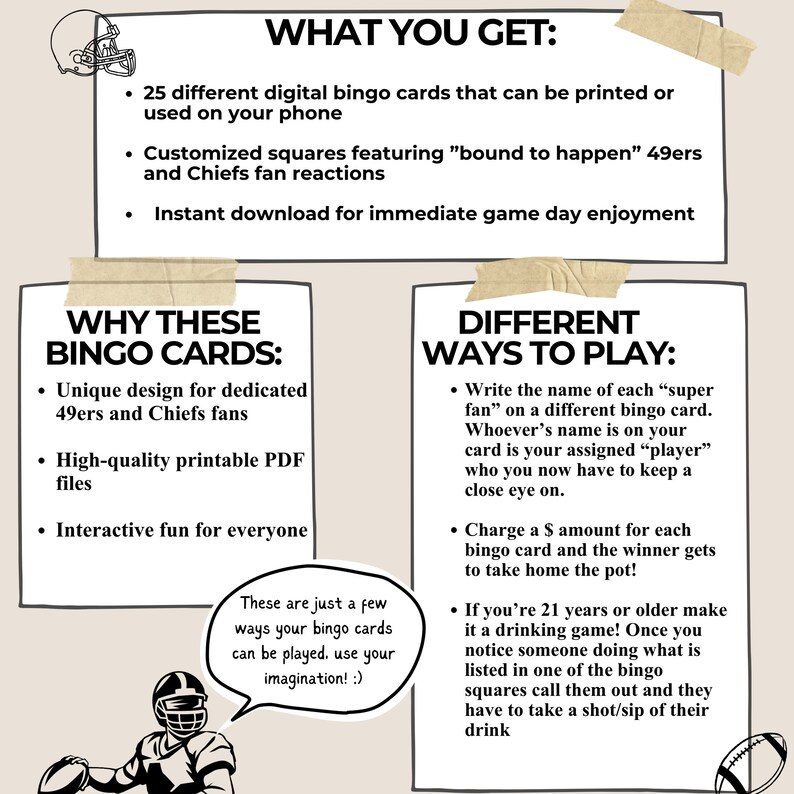 Chiefs Vs 49ers Bingo Cards for SUPER BOWL 2024 for the Non-football ...