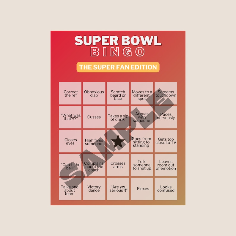 Chiefs Vs 49ers Bingo Cards for SUPER BOWL 2024 for the Non-football ...