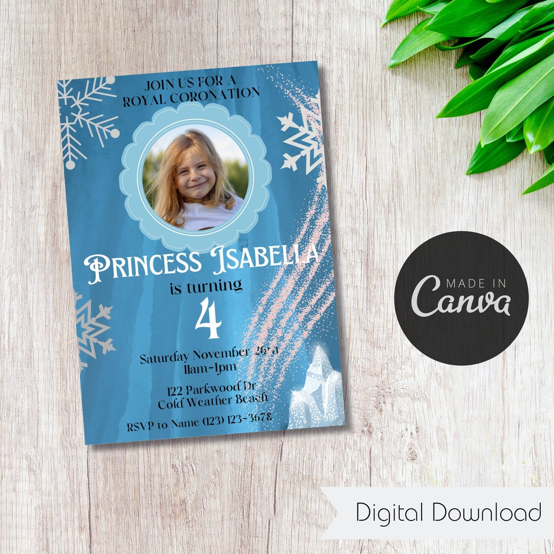 Ice Princess Birthday Invitation Template, Editable Royal Coronation ...