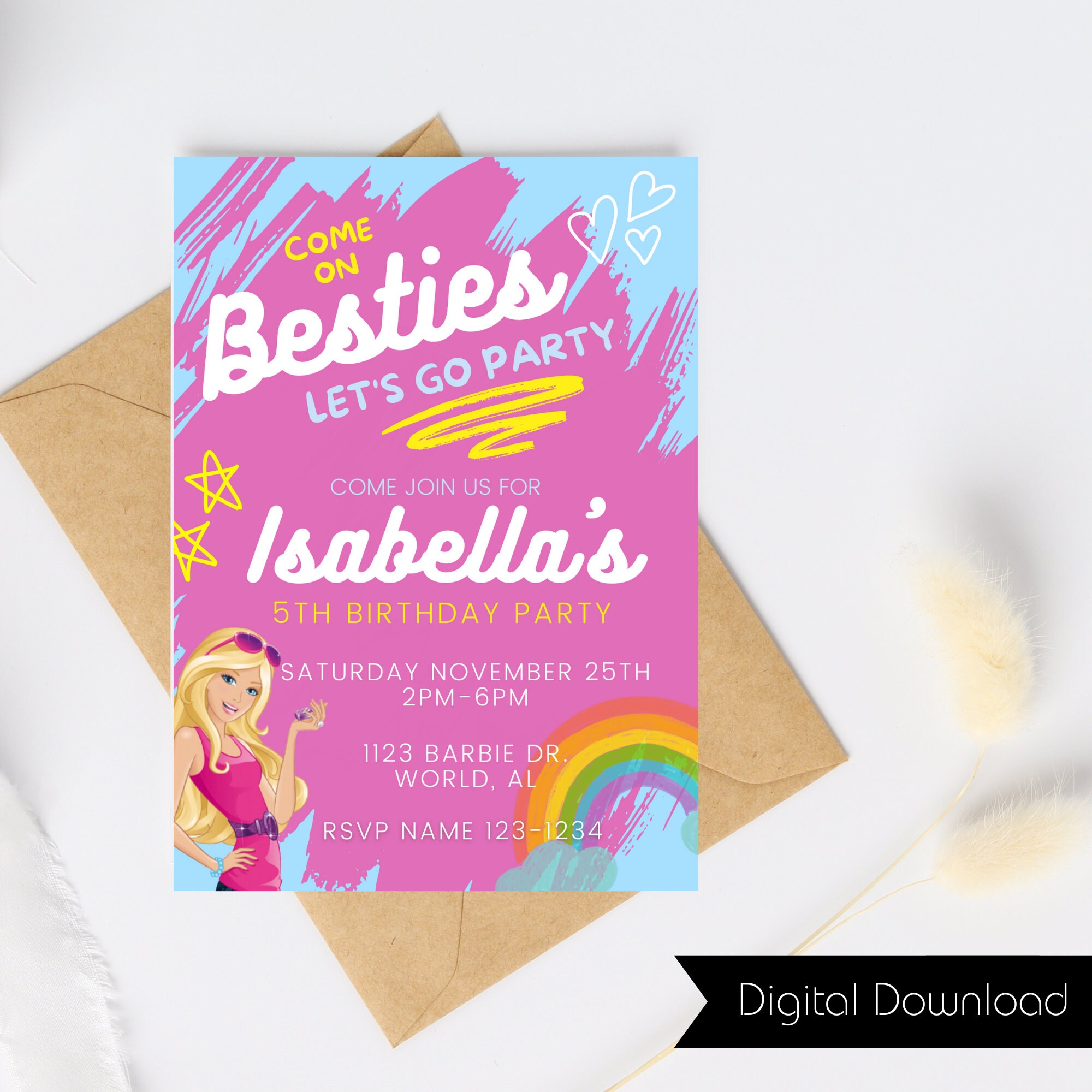 Come on Besties, Let's Go Party Birthday Invitation; Doll Birthday ...