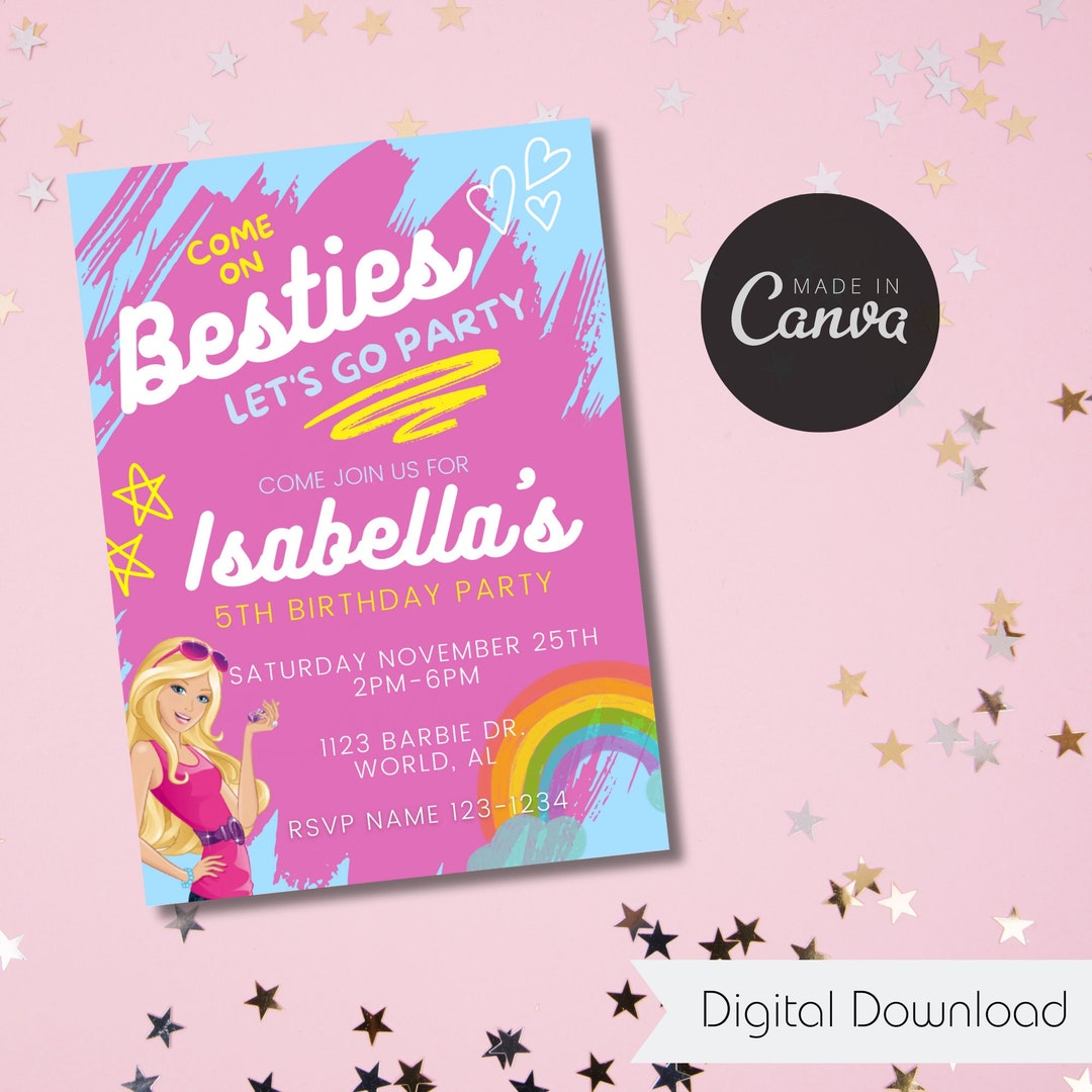 Come on Besties, Let's Go Party Birthday Invitation; Doll Birthday ...