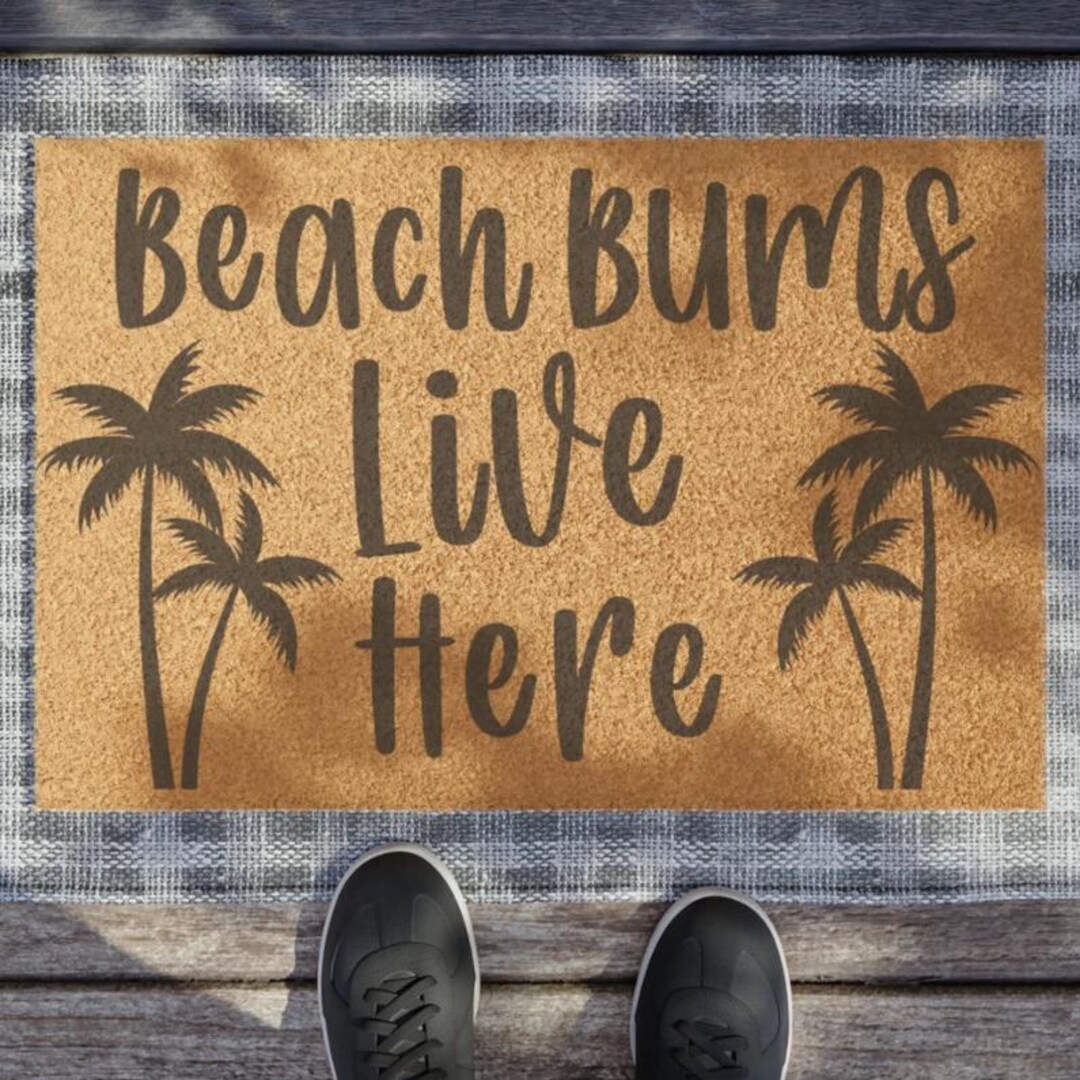 Cute Welcome Mat | Beach Bums Live Here Doormat | Palm Tree Welcome Mat ...