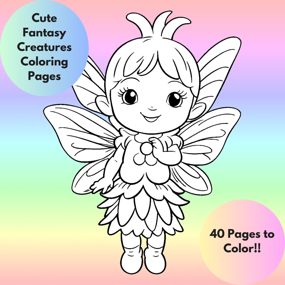 Cute Fantasy Creatures Coloring Pages - Etsy
