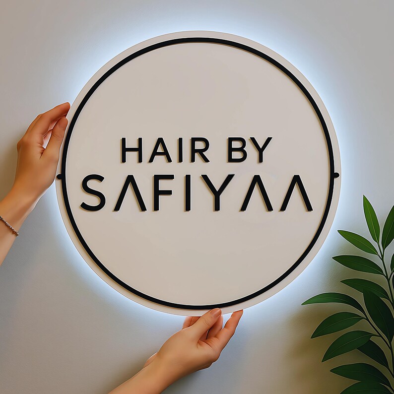 Custom Round Halo Lit LED 3D Acrylic Business Sign | Plug-in I Logo ...