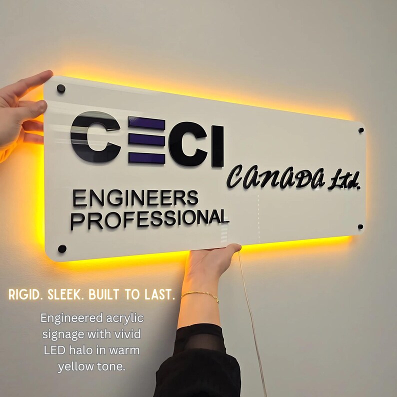 Custom Rectangular Halo Lit 3D Acrylic Business Sign | Plug-in Wall ...