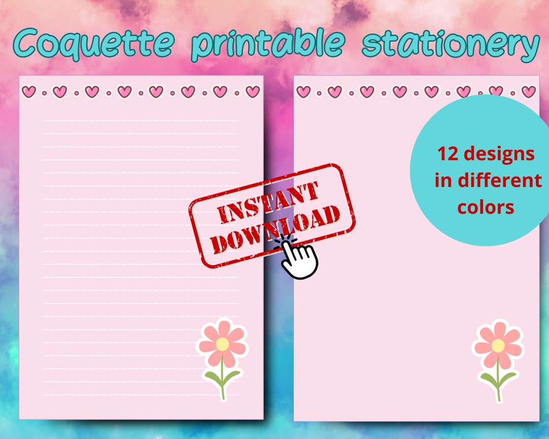 Coquette Pastel Digital Stationery Pages, Printable PDF, Cute Aesthetic ...