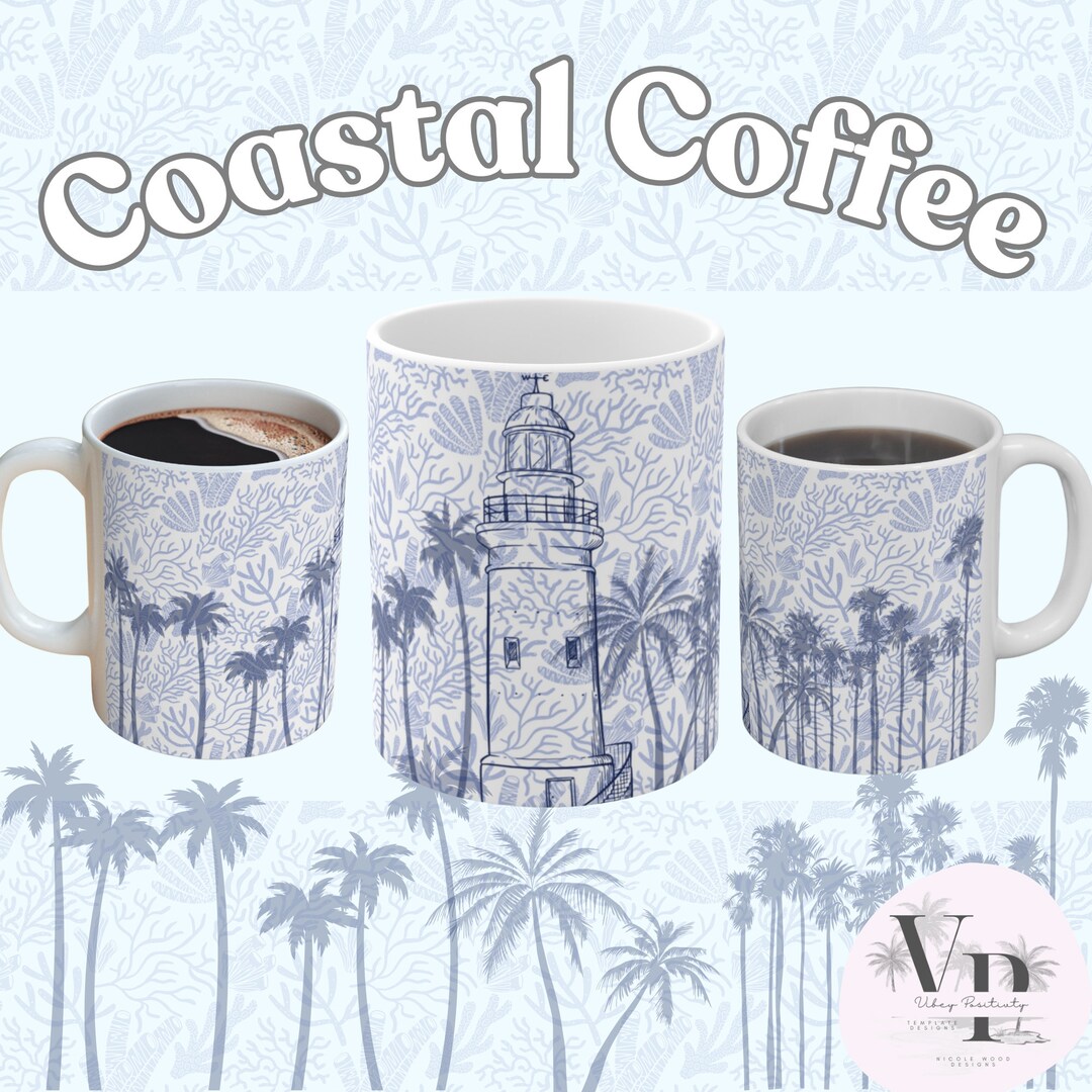 Coastal, Trendy, Lighthouse, Palm Tree Ceramic Mug 11oz - Etsy