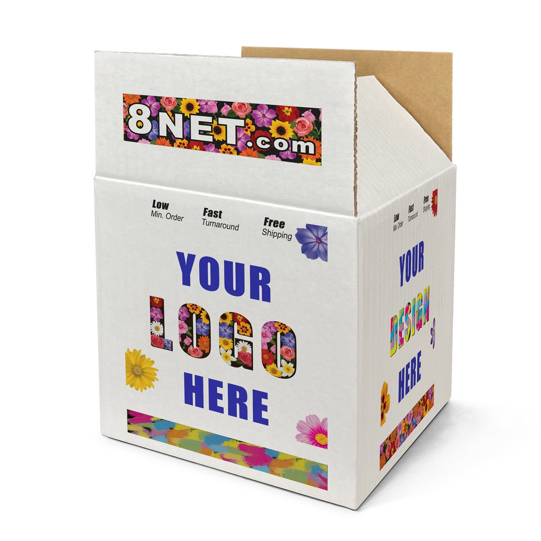 12 X 12 X 12, Custom Full Color Print, WHITE Kraft Corrugated Cardboard ...