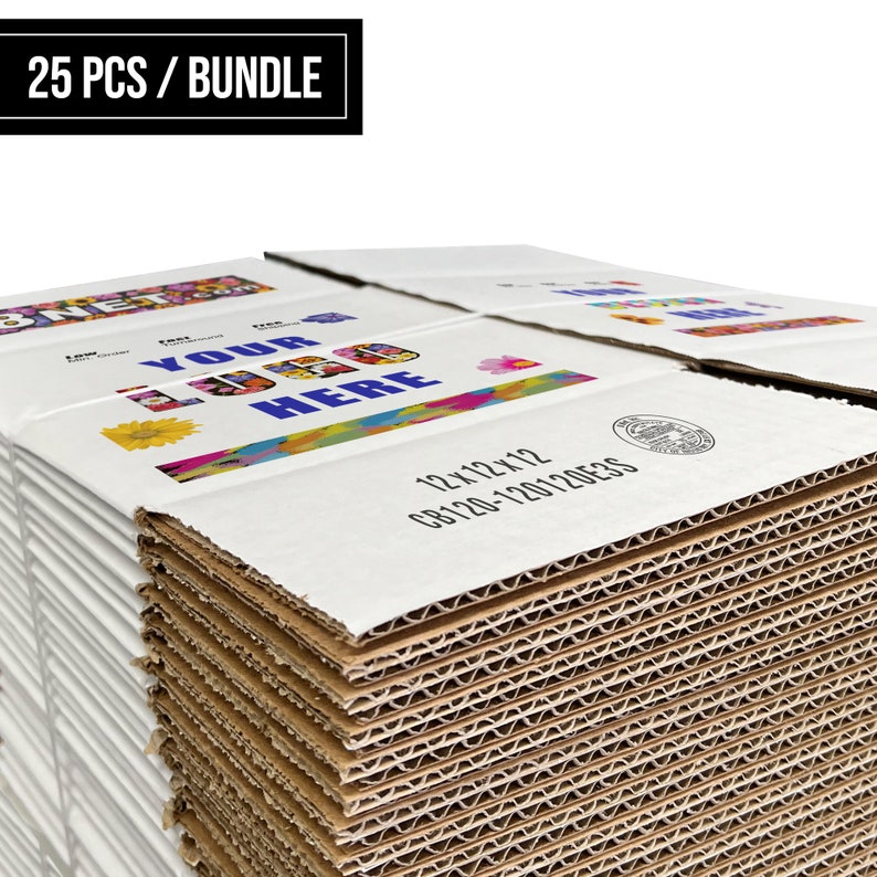 12 X 12 X 12, Custom Full Color Print, WHITE Kraft Corrugated Cardboard ...