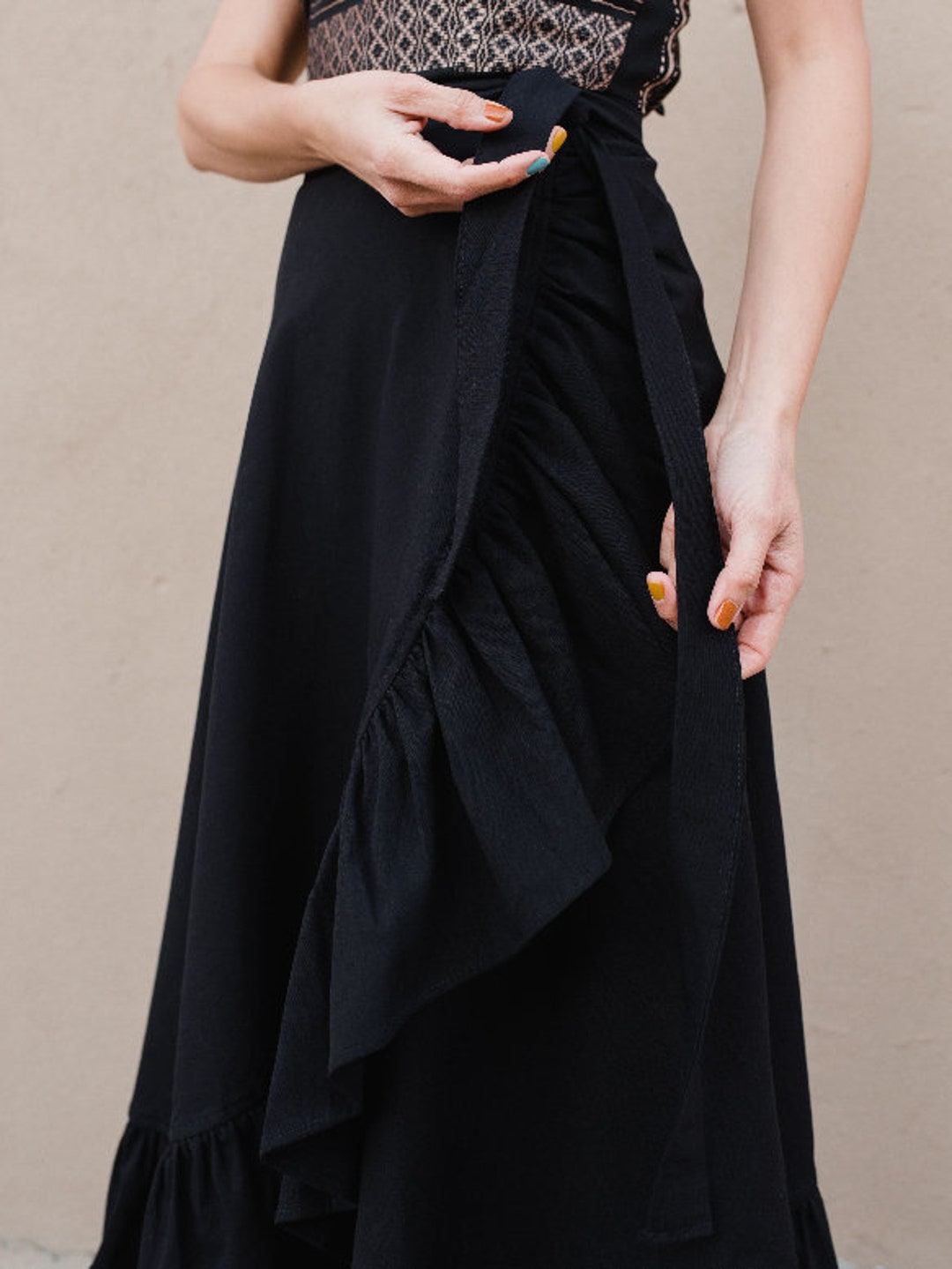 Mexican Artisan Made Black Cotton Skirt - Falda Baila - Etsy