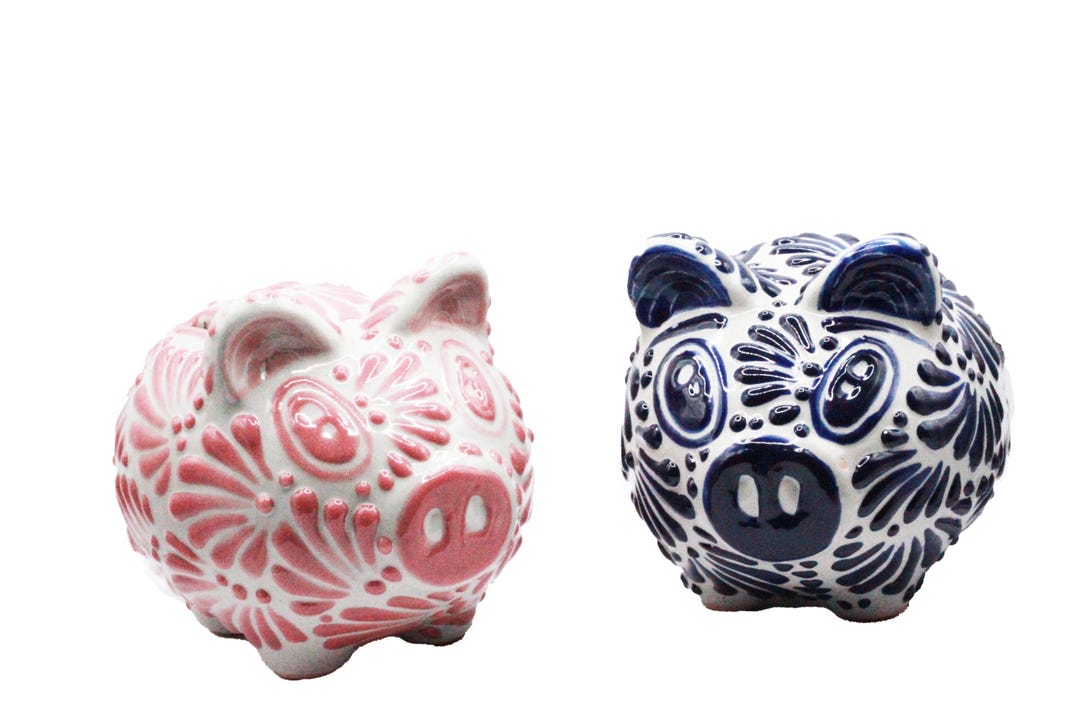 Talavera Piggy Bank Hand Painted Pink - Blue - Mexico Talavera Alcancia ...