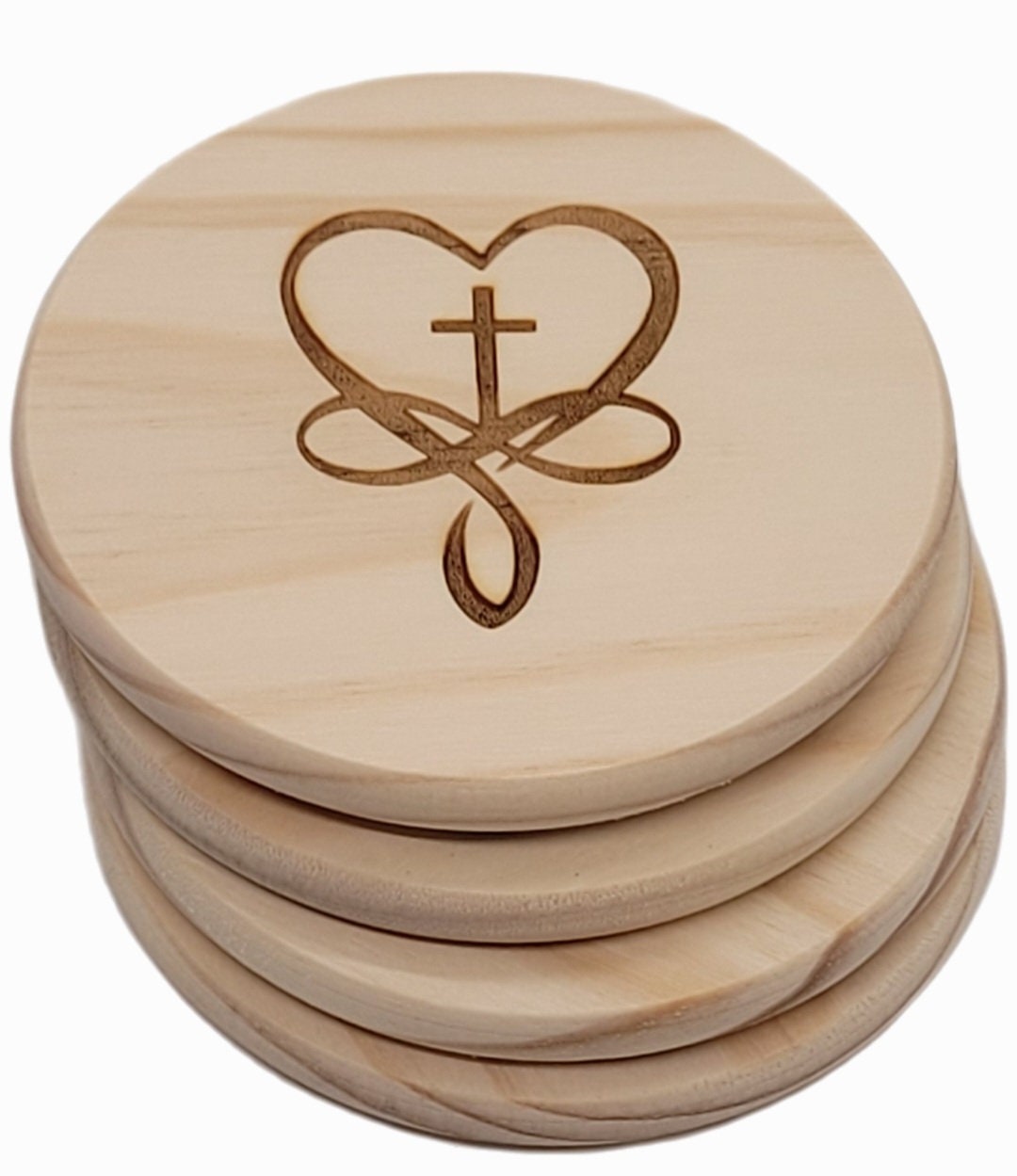 Cross Heart, Coasters, Etched, Set of 4, Cork or Wood Coasters for ...