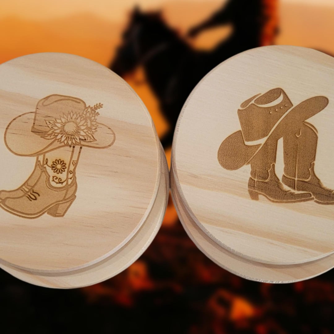 Cowboy & Cowgirl Boots Coasters, Etched, Set of 4, Cork or Wood ...