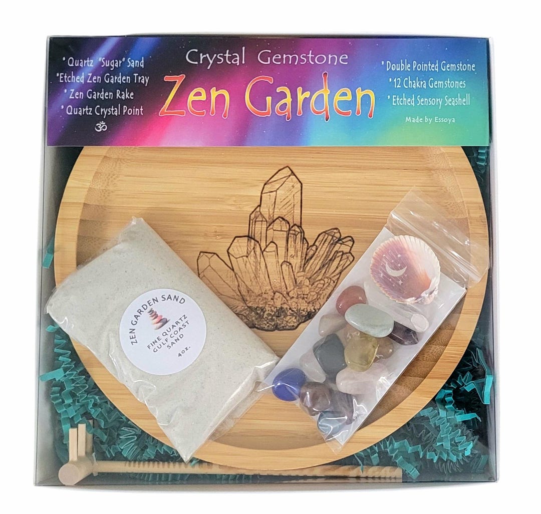 Crystal Gemstone Zen Garden Kit – Etched Bamboo Tray, Chakra Stones - Etsy