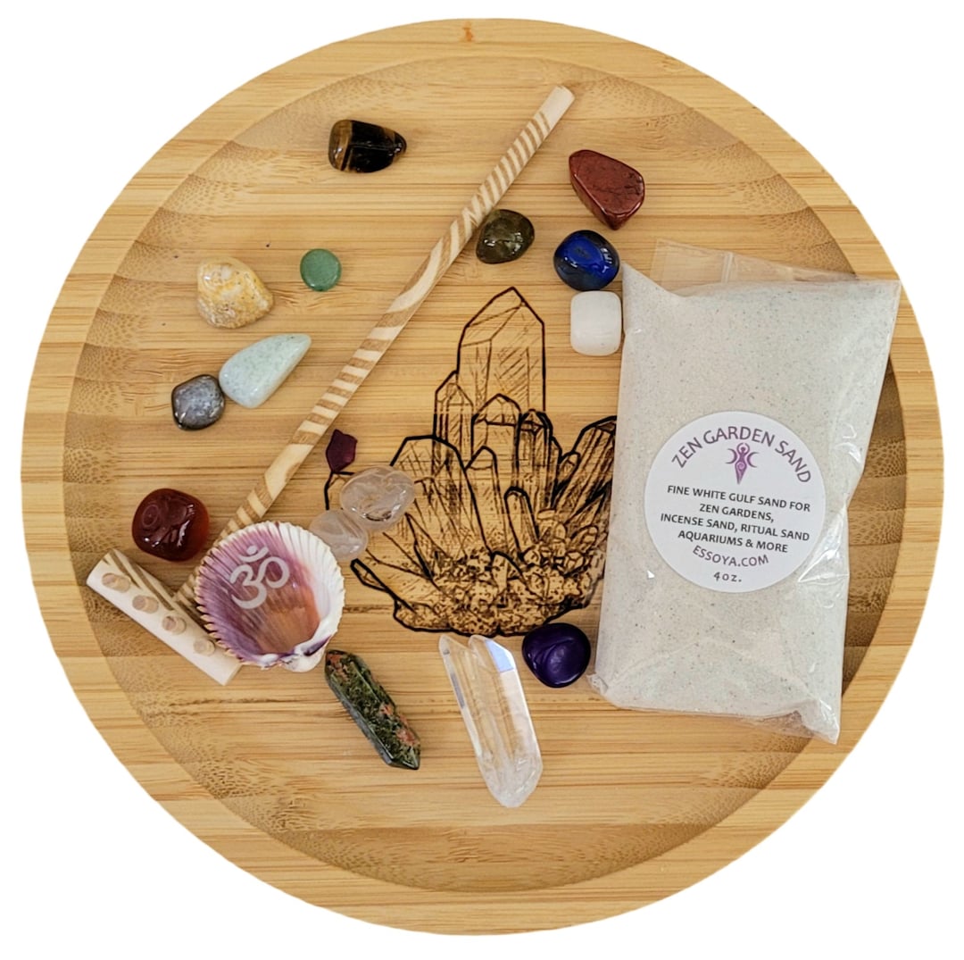 Crystal Gemstone Zen Garden Kit – Etched Bamboo Tray, Stress Relief ...