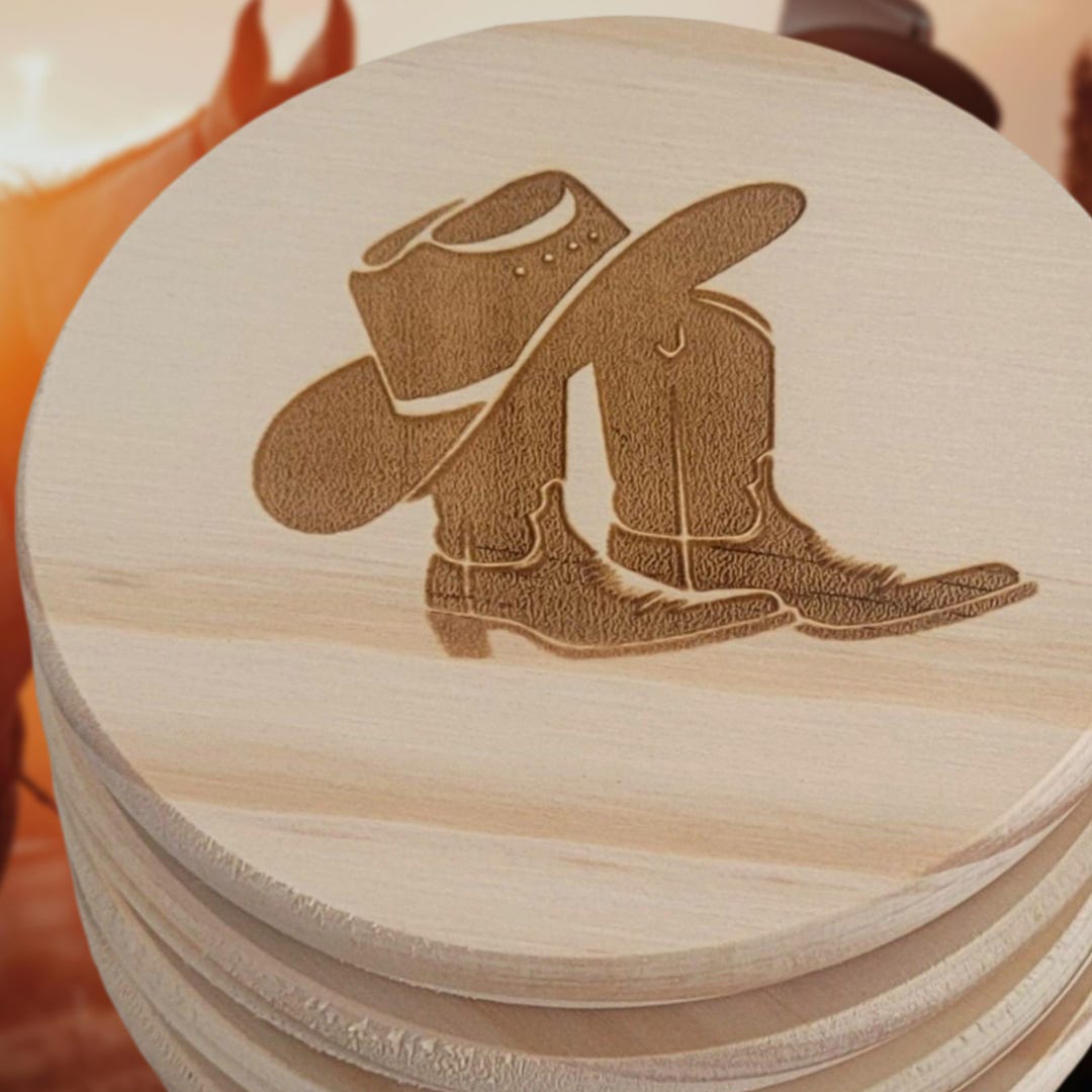Cowboy Boots Coasters, Etched, Set of 4, Cork or Wood Coasters for ...
