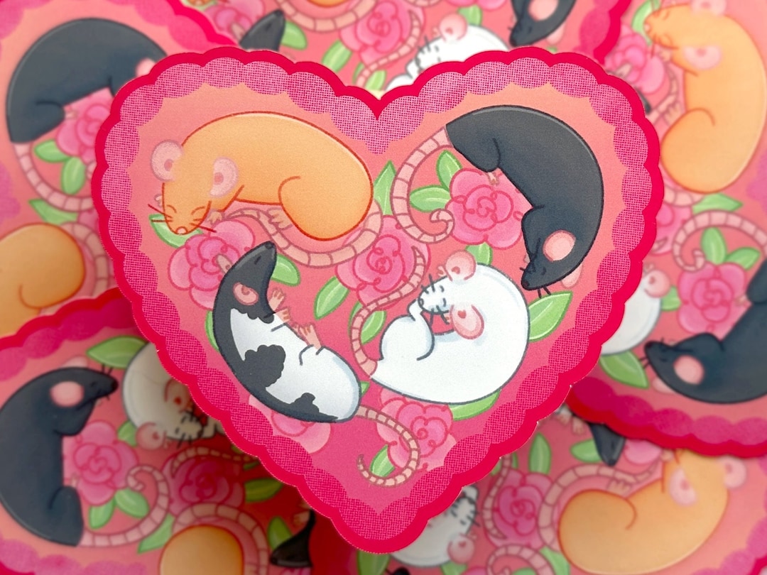 Cute Rat Sticker Heart Rat Sticker Roses and Rats Design Fancy Rat Gift ...