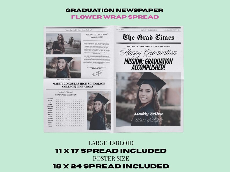 Editable Graduation Newspaper Bouquet Wrap, Personalized Printable Gift ...