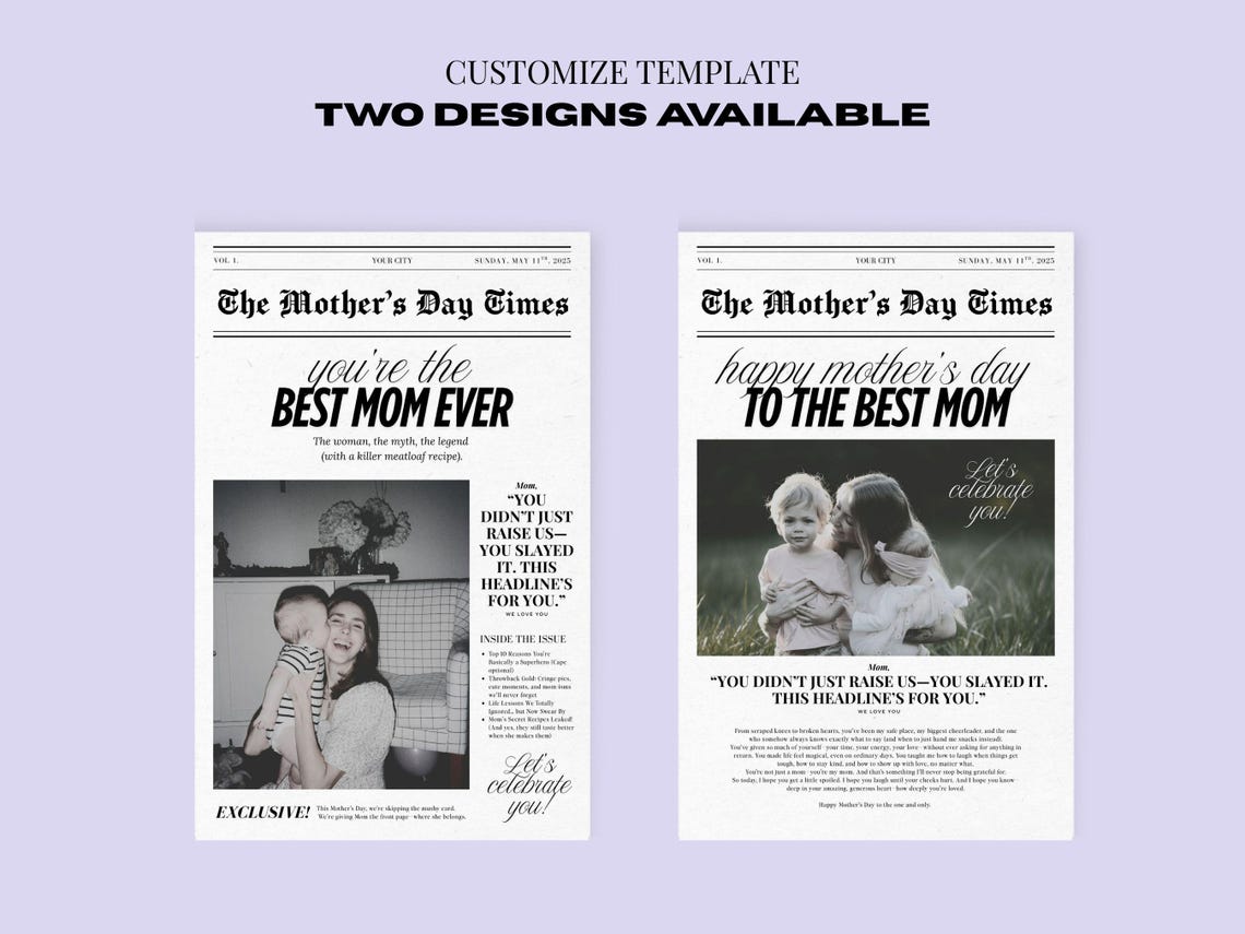 Editable Mothers Day Newspaper Template, Personalized Mothers Day Gift ...