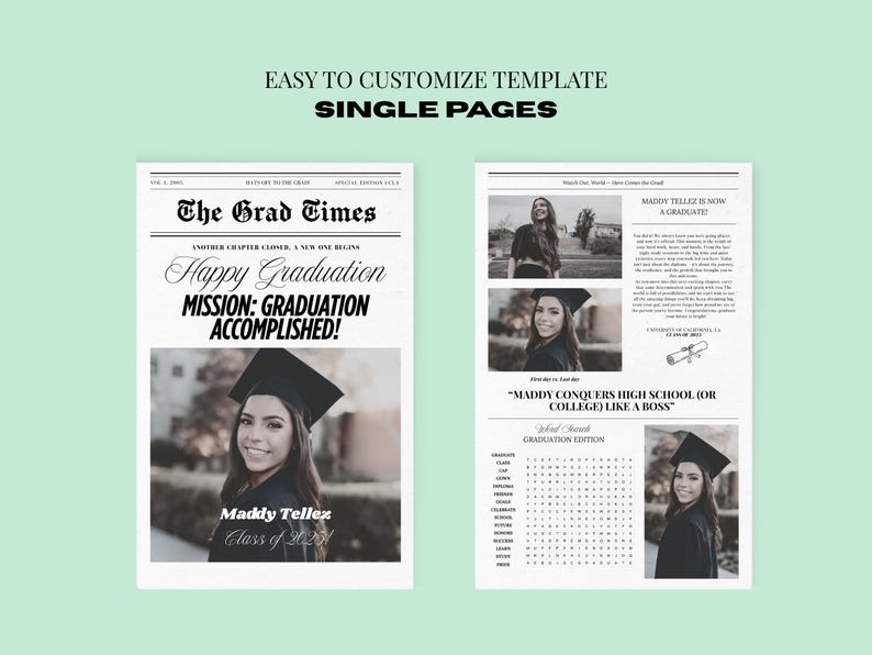 Editable Graduation Newspaper Bouquet Wrap, Personalized Printable Gift ...
