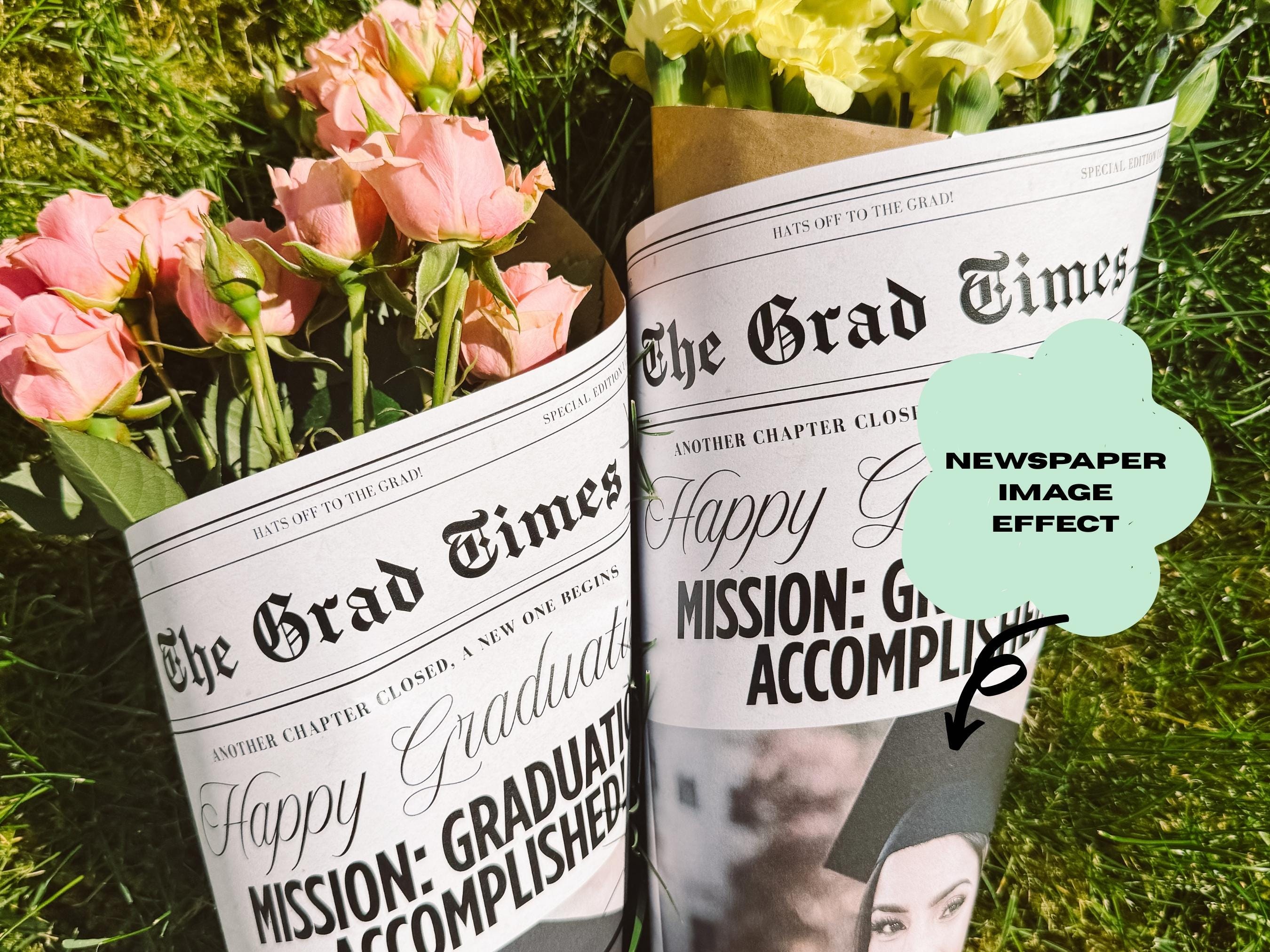 Editable Graduation Newspaper Bouquet Wrap, Personalized Printable Gift ...