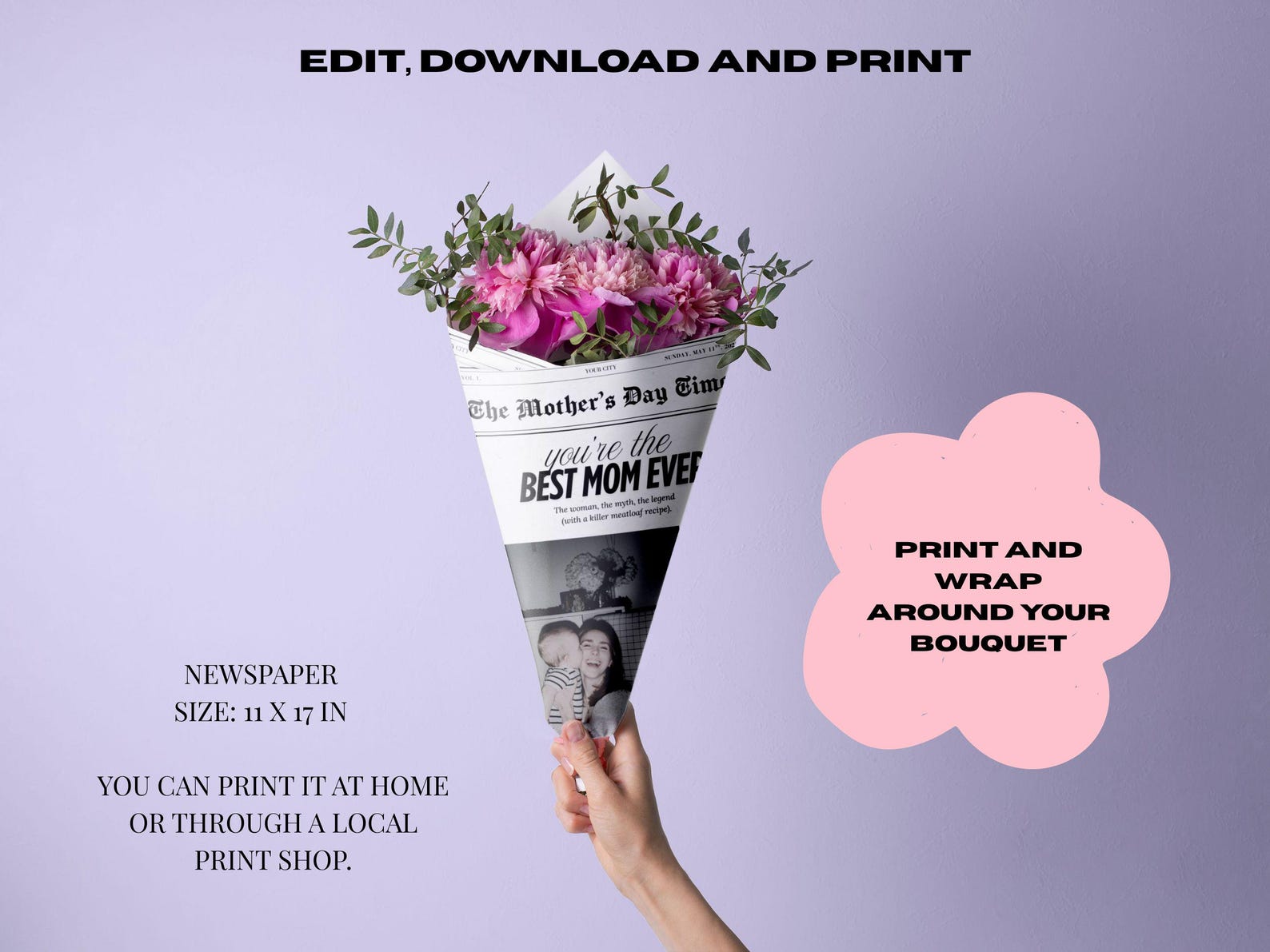 Editable Mothers Day Newspaper Template, Personalized Mothers Day Gift ...