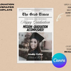 Editable Graduation Newspaper Bouquet Wrap, Personalized Printable Gift ...