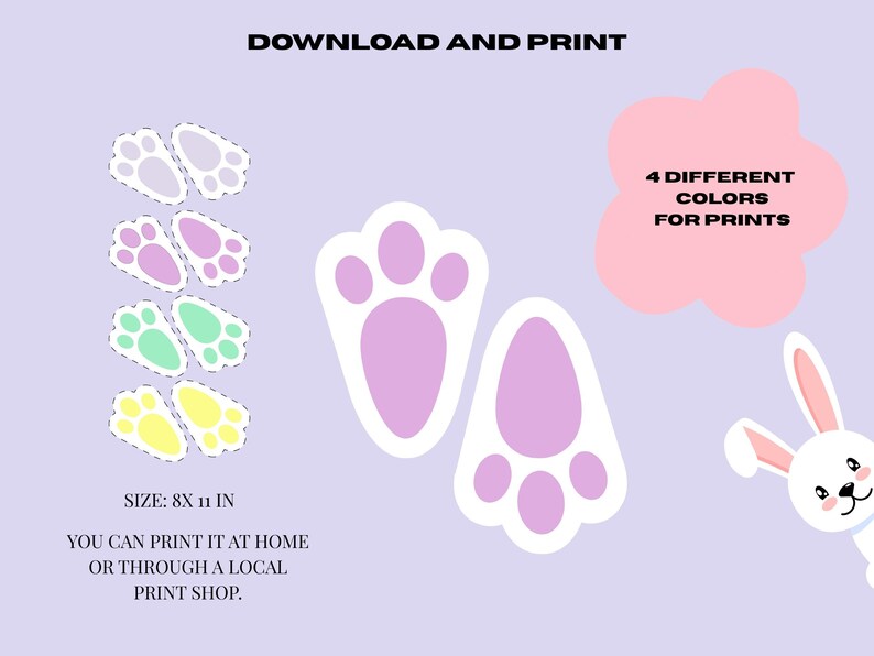 Easter Bunny Footprint Stencil Printable | Bunny Paw Print Cut Out for ...