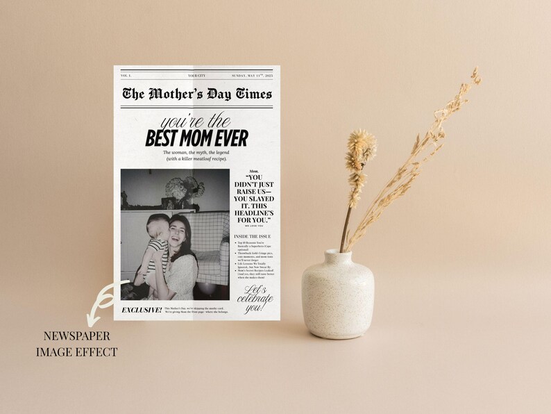 Editable Mothers Day Newspaper Template, Personalized Mothers Day Gift ...