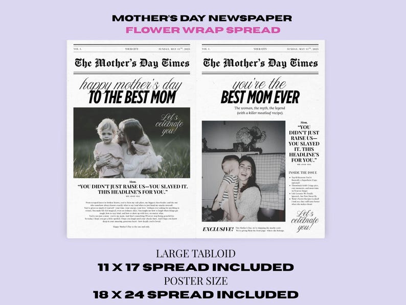 Editable Mothers Day Newspaper Template, Personalized Mothers Day Gift ...