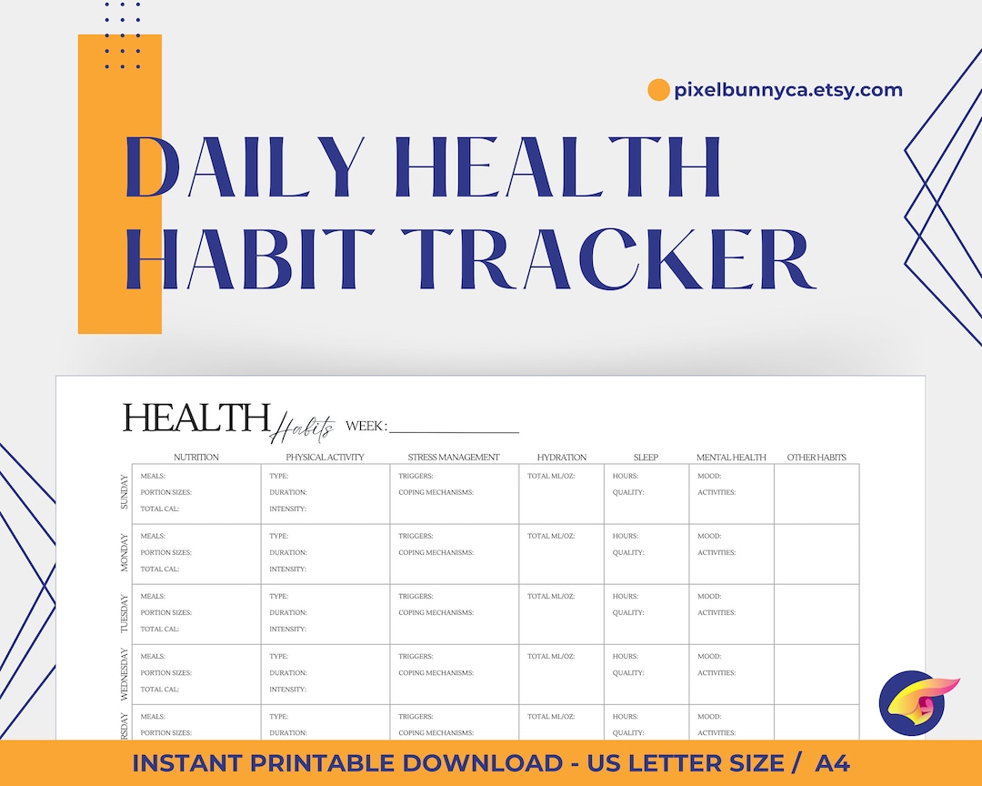 Printable Daily Health Habit Tracker: Trackers, Goals, Productivity ...