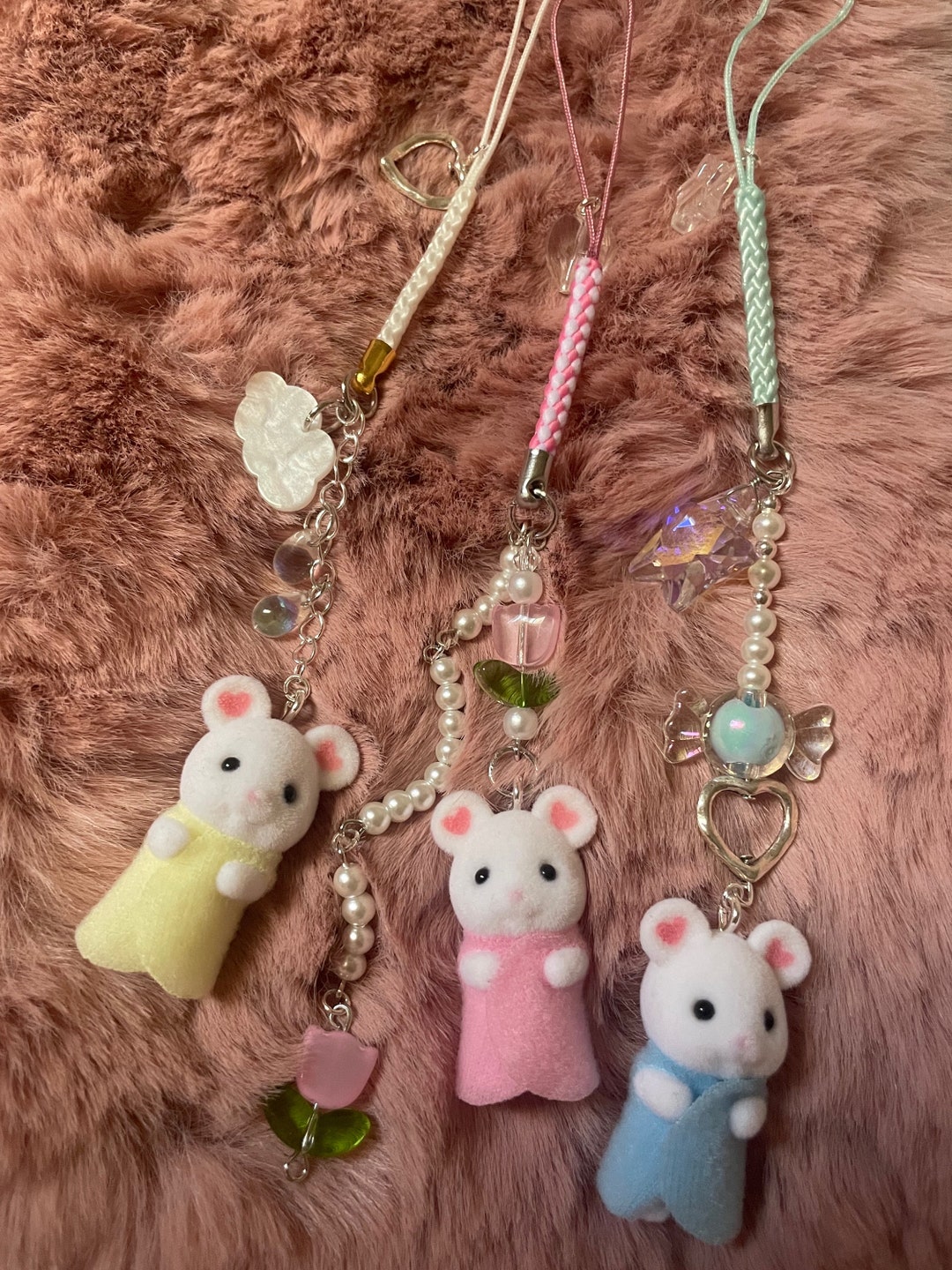 Calico Critters Marshmallow Mice Keychains & Charms Monchichi Sanrio ...