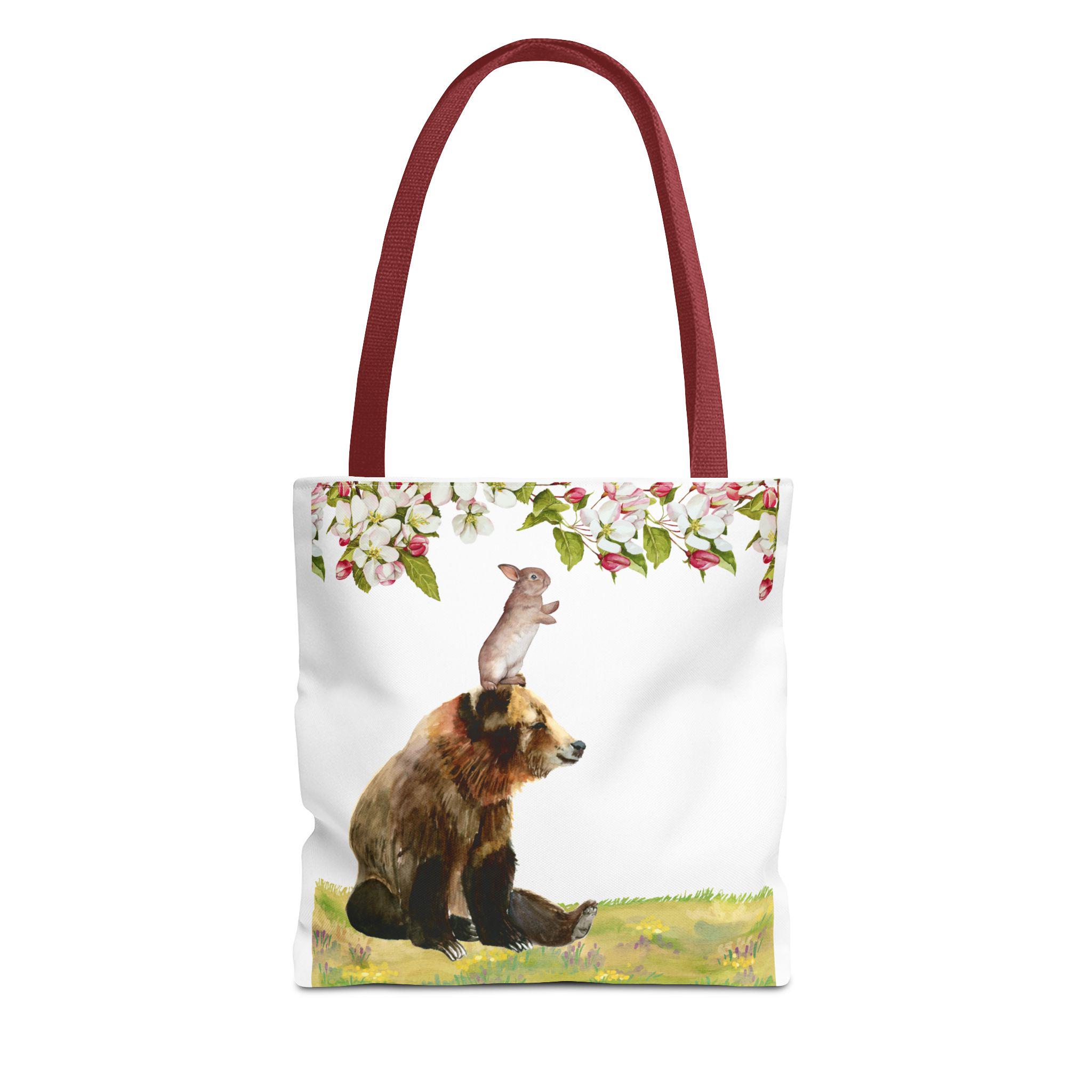 Adorable Bear and Rabbit Tote Bag Cute Animal Print Canvas Tote Perfect ...