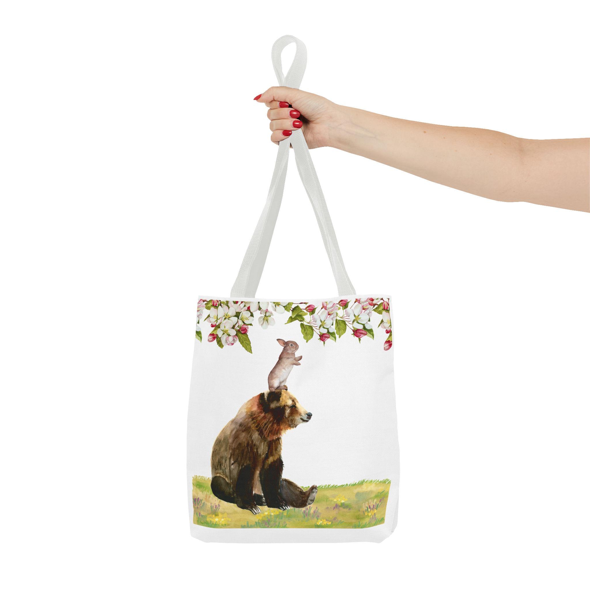 Adorable Bear and Rabbit Tote Bag Cute Animal Print Canvas Tote Perfect ...